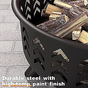 LEAYAN Garden Fire Pit Grill Bowl Grill Barbecue Rack Thicken Fire Pit,36" Large Wood Burning Fire Pit with Spark Screen Poker & Waterproof Cover Outdoor Fire Pit for Bonfire Party BBQ Heating