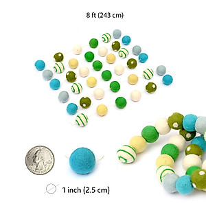 Glaciart One St. Patrick's Day Felt Ball Garland - Pre-Assembled Irish Party Decoration - Pompom Party Decor - 100% Natural Wool Pom Poms with Cotton String - 8 Feet