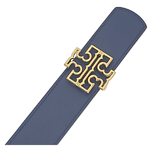 Tory Burch 141742 Britten Royal Navy Blue/New Ivory White With Gold Hardware Reversible 1.5 Inch Width Women's Belt (Small)