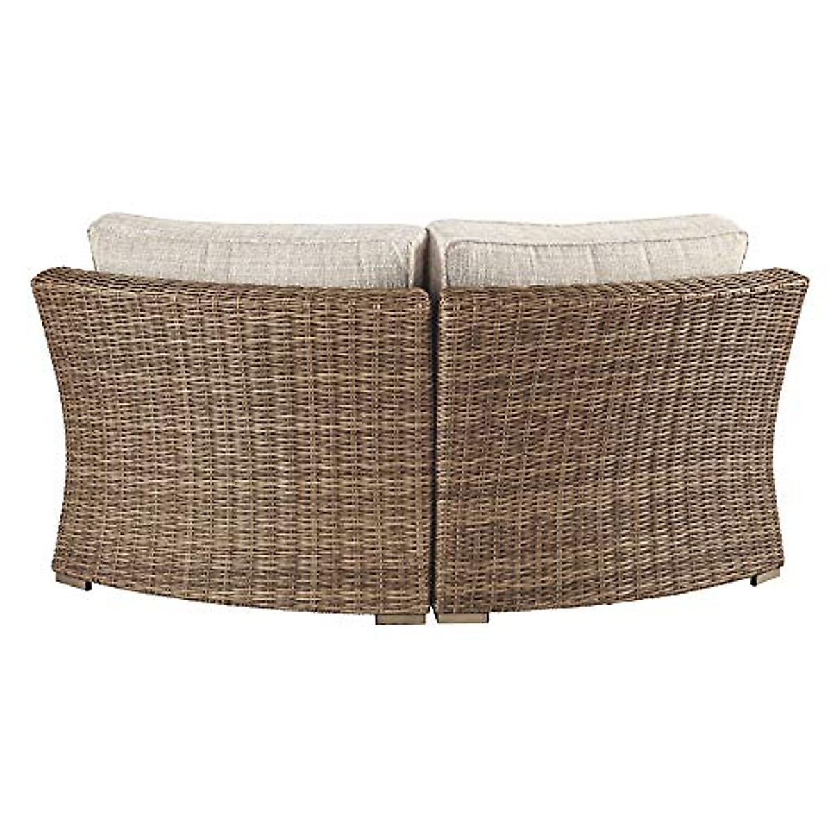 Signature Design by Ashley Beachcroft Farmhouse Outdoor Patio Wicker Curved Corner Chair, Beige
