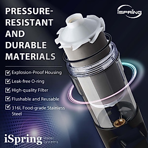 iSpring WSP200ARJ Spin-Down Sediment Water Filter, Upgraded Jumbo Size, Large Capacity, Reusable with Touch-Screen Auto Flushing Module, Brass Top Clear Housing, 200 Microns
