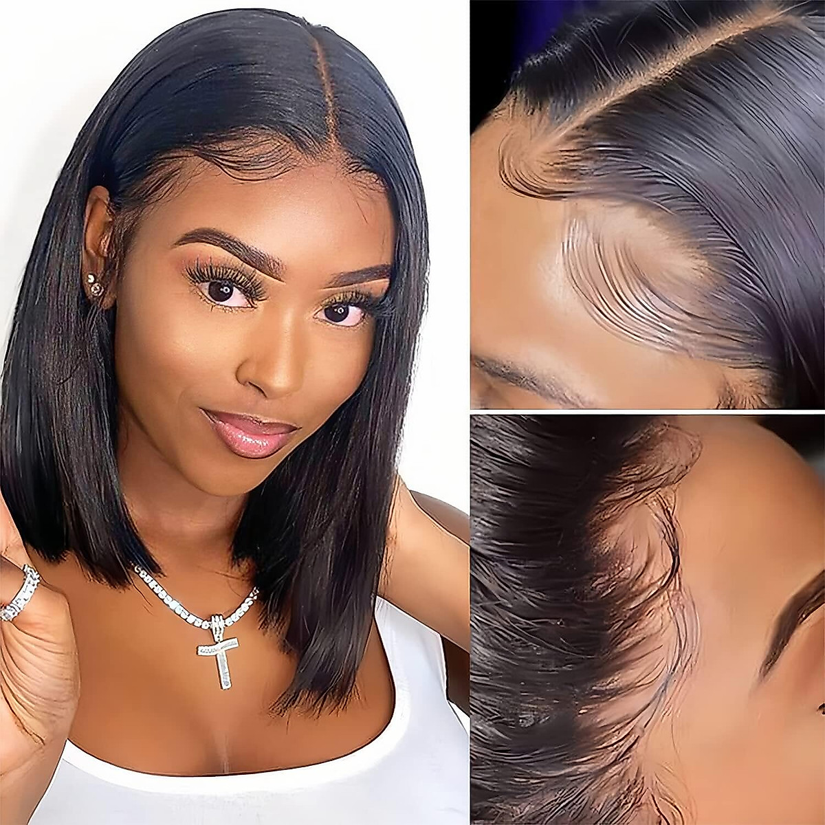 Bob Wig Human Hair 13x4 HD Lace Front Wig 180 Density Glueless Pre Plucked with Baby Hair Short Bob Wigs for Women (12 Inch, Natural Color)