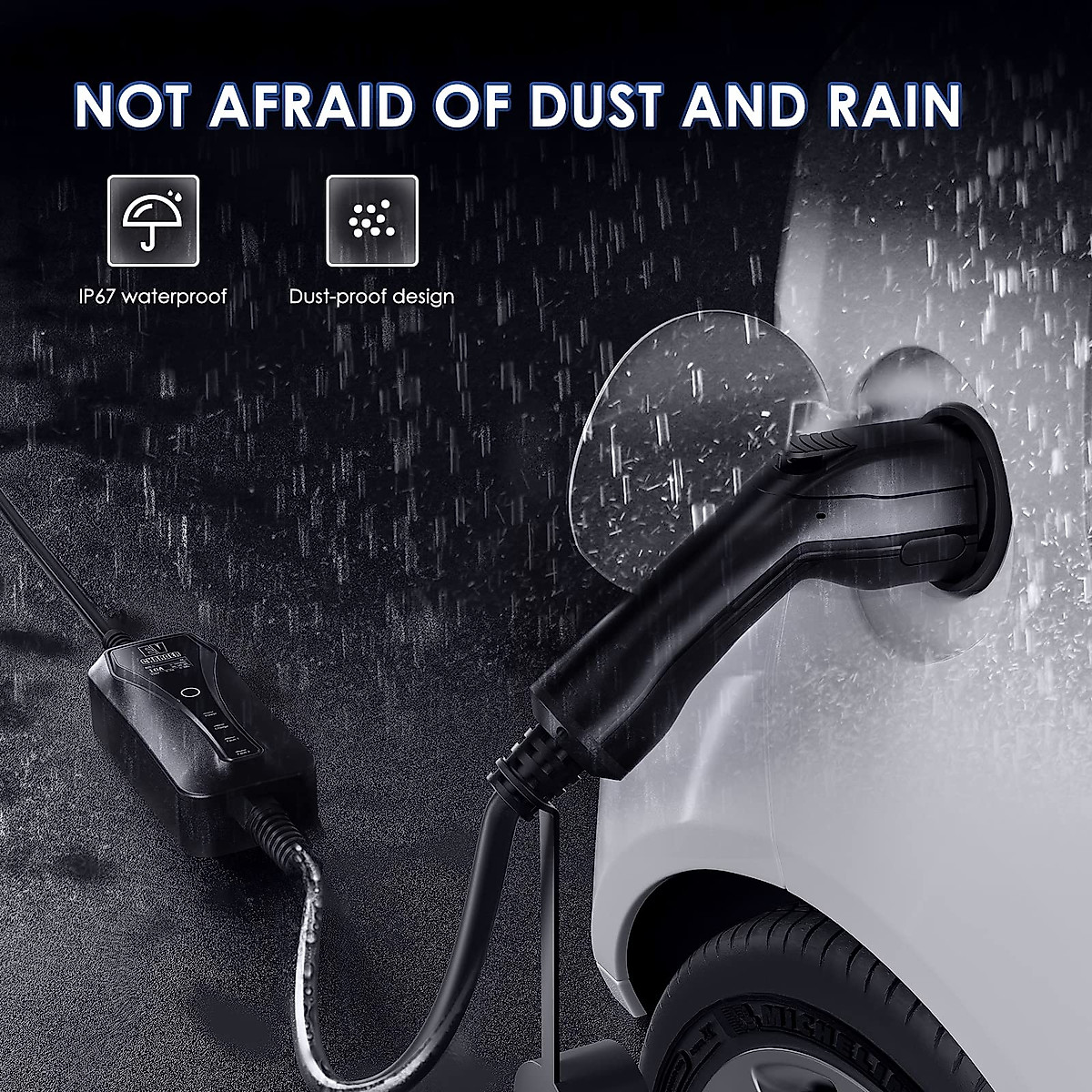 EVJUICION Level 1-2 EV Charger, 110-240V 6-16Amp Adjustable Current Electric Vehicle Charger, 16Ft Cable Universal EV Car Charger NEMA 6-20 Plug with NEMA 5-15 Adapter for J1772 Electric Cars