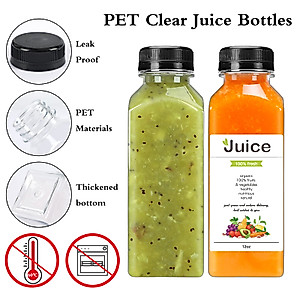 DEPEPE 24pcs 12oz Juice Bottles, Plastic Juice Bottles with Caps, Empty Clear Containers with Tamper Seal Lids for Juicing, Smoothie Milk Water and Other Beverages