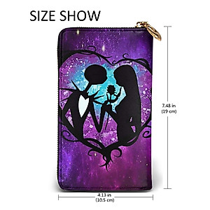 Tawoao Nightmare Before Christmas Purse Gifts Womens Small Wallet Ladies Wristlet Clutch RFID Blocking Genuine Leather Zip Purse