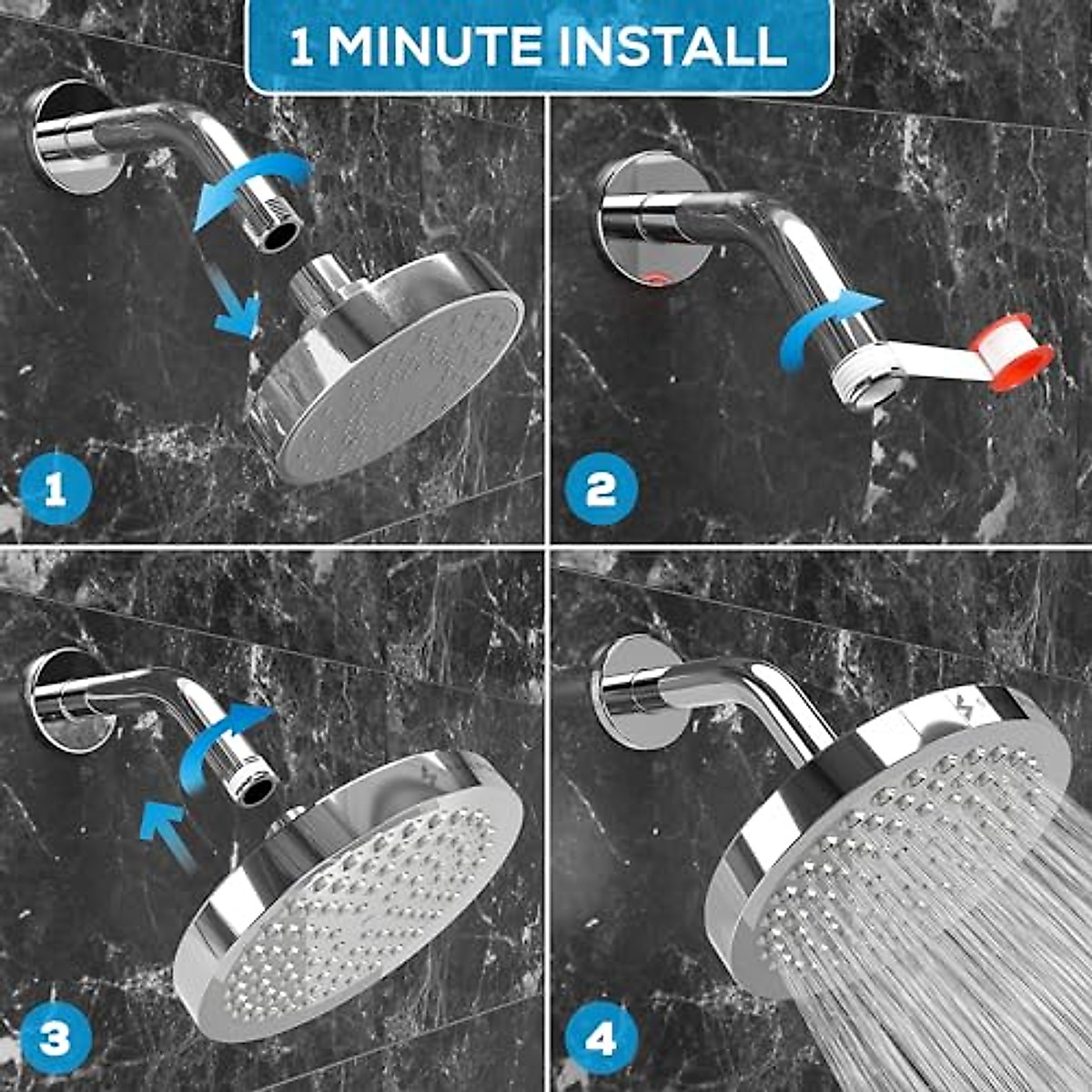 SparkPod Chrome High-Pressure Rain Shower Head + Matching 9" Shower Arm with Flange - 1-min Installation