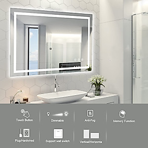 LUSPAZ Led Bathroom Mirror for Wall 40x30 Inch with Front and Backlit Lights, Double LED Vanity Mirror with Lights, Anti-Fog, Shatter-Proof, Memory, Stepless Dimmable Wall Mirrors