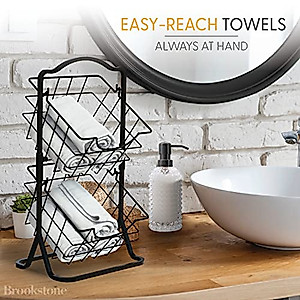 BROOKSTONE, Hand & Face Towel Rack, Bathroom Storage Accessory Holder, 2 Tier Bath Organizer, 2-in-1 Use Also as a Fruit Basket
