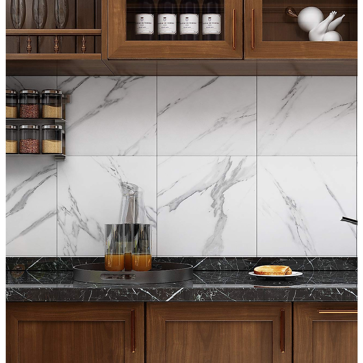 Livelynine 32-Pack White Marble Peel and Stick Floor Tile 12X12 Inch Waterproof Vinyl Floor Tiles Peel and Stick Flooring Tiles Self Adhesive Bathroom Floor Tile Stickers Kitchen Laminate Groutable