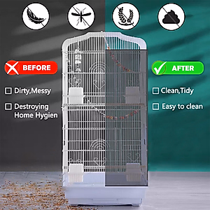 Bird Cage Seed Catcher, Bird Cage Net Cover Adjustable Bird Cage Netting Seed Catcher for Bird Cages Seed Catcher Guard Net Cover Bird Cage Skirt for Parrot Parakeet Macaw Round Square Cages - Black