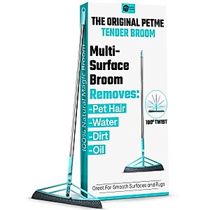 Petme Tender Magic Broom Squeegee Dog Pet Hair Remover, Rotatable, Extendable - Silicone Broom Pet Hair Remover for All-Surfaces Hardwood Floors, Rugs, Tile, Glass, Liquid-Dirt with 50" Handle