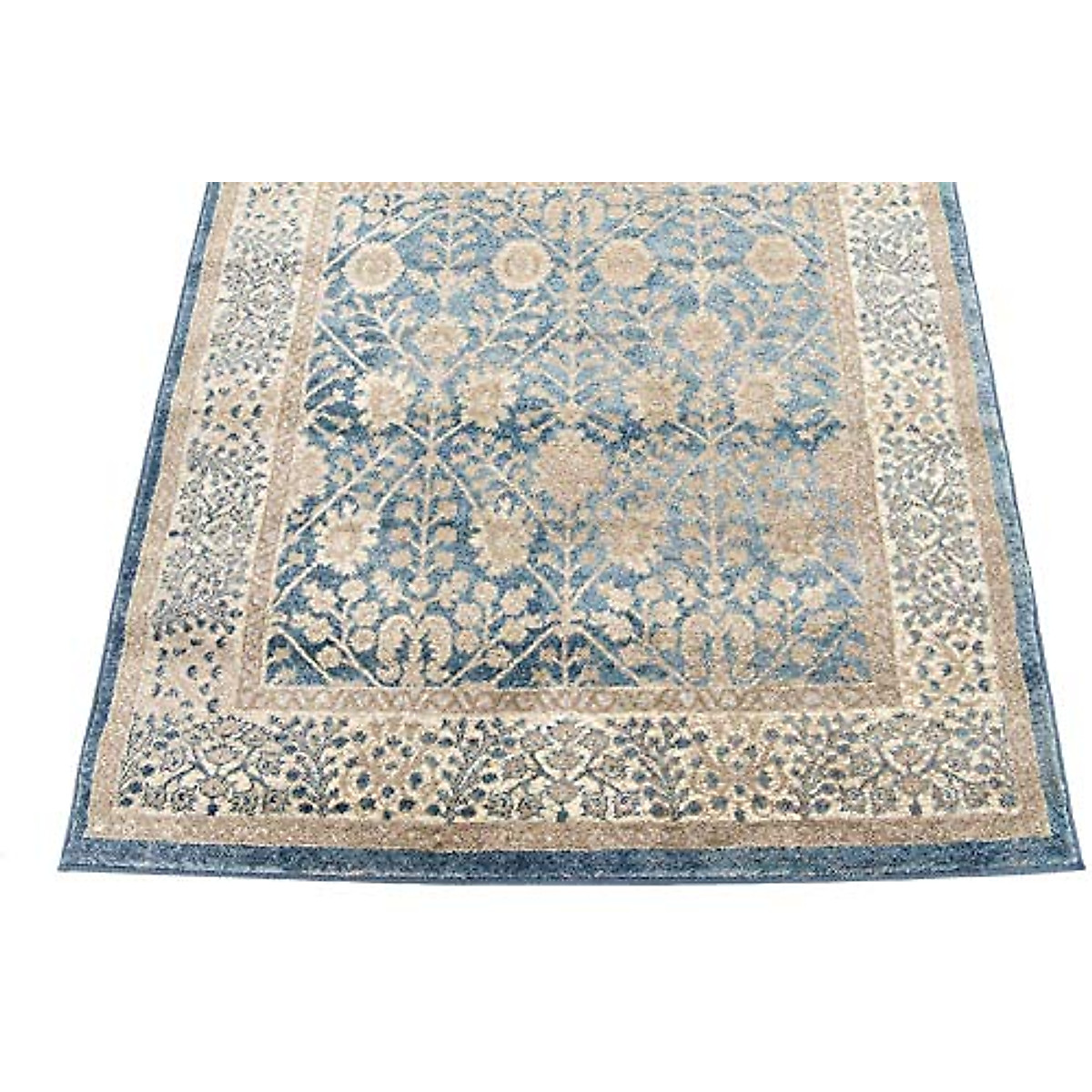 Unique Loom Salzburg Collection Classic Traditional Design Oriental Inspired with Intricate Border Area Rug, 4 ft, Blue/Beige