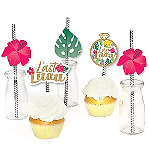 Big Dot of Happiness Last Luau - Paper Straw Decor - Tropical Bachelorette Party and Bridal Shower Striped Decorative Straws - Set of 24