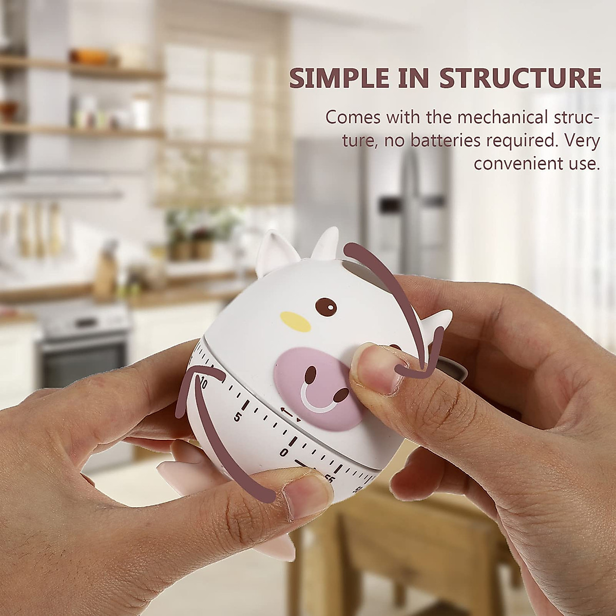 Angoily Kitchen Timers for Cooking Cute Cartoon Cow 60 Minutes Mechanical Kitchen Timer Wind Up Countdown Timer for Kitchen Baking Cooking (White)