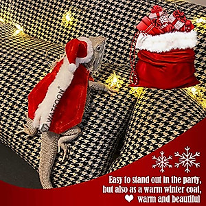 Christmas Bearded Dragon Costume Reptile Santa Hat Scarf Ferret Xmas Hat Reptile Straw Hat with Antlers Adjustable Elastic Chin Strap (Costume + Sling)