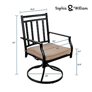 Sophia & William Patio Dining Chairs Set of 2 Swivel Outdoor Dining Metal Chair with Cushion Support 300 lbs for Garden Backyard Bistro Furniture Set