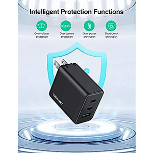 USB C Charger TECKNET 65W PD 3.0 GaN Charger Type C Foldable Adapter with 3-Port Fast Wall Charger Compatible for iPhone 14 Pro Max/14 Plus/13, MacBook Pro, iPad Pro, Switch, Galaxy S22/S21