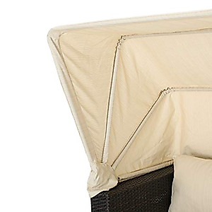 Christopher Knight Home Glaros Outdoor Aluminum Framed Wicker Sofa/Daybed with Water Resistant Canopy and Cushions, Multibrown / Beige