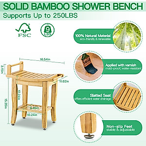 ETECHMART Bamboo Shower Bench with Storage Shelf, 2-Tier Spa Seat Bath Stool for Bathroom Bathtub Elderly Disabled Seniors Women, Inside Shower Shaving Legs, Waterproof, Natural