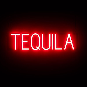 SpellBrite TEQUILA Sign for Bars & Liquor Stores | Alcohol-Related Signs with Neon Look, Red LED Light | 24.9" x 6.3"