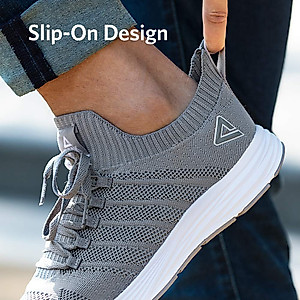 PEAK Mens Lightweight Walking Shoes Comfortable Slip On Sports Sneakers for Tennis, Gym, Running, Casual Workout Grey