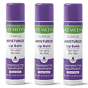 Medline Remedy Clinical Lip Balm, 3 Count, Citrus Scent, Moisturizing, Hydrating, Nourish, Nutrient Rich, Soothing Natural Oils, Revitalize, Comforting, Skin Conditioners, 0.15 oz Stick