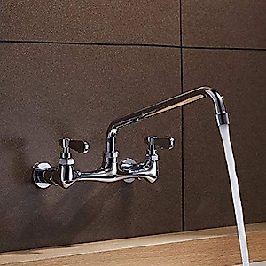 Kitchen Faucet Wall Mount Commercial Sink Faucet Kitchen Utility Laundry 8 Inch Swivel Spout 2 Dual Handle Restaurant Chrome Mixer Tap
