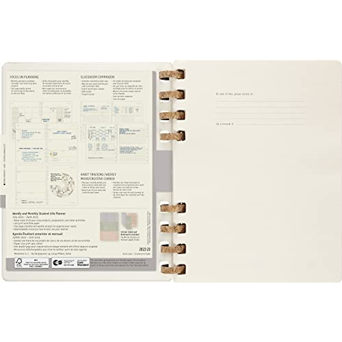 Moleskine Spiral 12 Month 2023 Academic Year Planner, Hard Cover, XL (7.5" x 9.75"), Oyster