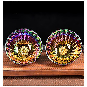 LingXuanGe Gold Lotus peacock tea cups set of 2, Beautiful Colorful Glaze Ceramic Tenmoku Tea Cup Chinese Kungfu Tea Cup (Color : Peacock)
