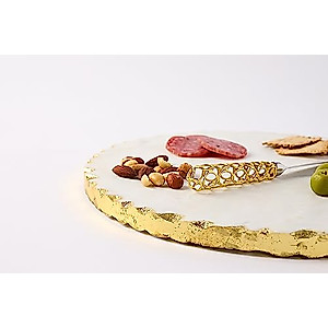 Mud Pie Gold Edge Marble Serving Board Set with Spreader, One Size, White