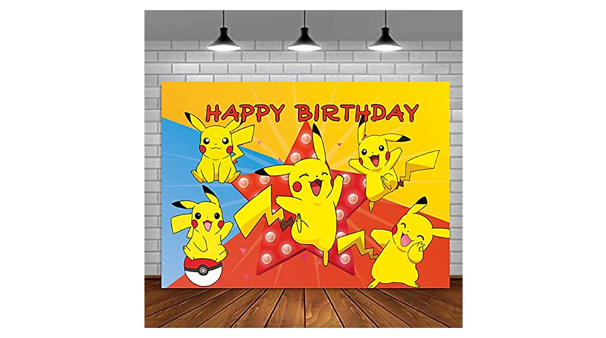 Pikachu Birthday Backdrop - 5x3ft Pokémon Thunderbolt Party Decor
