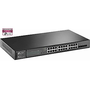 TP-Link 24 Port gigabit PoE switch | 24 PoE+ Port @192W, w/ 4 SFP Slots | Smart Managed | Limited Lifetime Protection | Support L2/L3/L4 QoS, IGMP and LAG | IPv6 and Static Routing (T1600G-28PS)