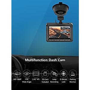 Dash Cam Front and Rear, 1080P Full HD Dash Camera for Cars with 32GB SD Card, 2.45'' IPS Screen, 170°Wide Angle, Night Vision, Parking Monitor, Loop Recording, Motion Detection