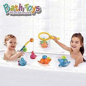 Dwi Dowellin Bath Toys Fishing Games Swimming Whales Bath Time Bathtub Toy for Toddlers Baby Kids Infant Fish Set Age 18months and up