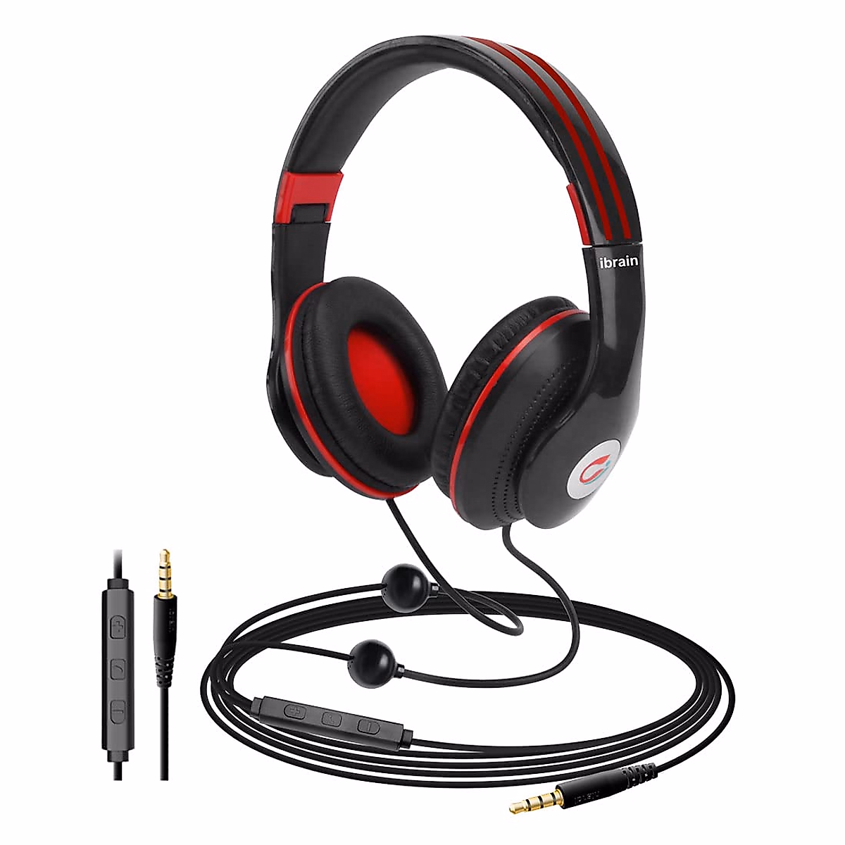 ibrain Air Tube Headphones Air Tube Headset Over The Ear Headphones Wired Airtube Headset with Patented Technology 3.5mm Jack for Computer, PC, Phone - Black