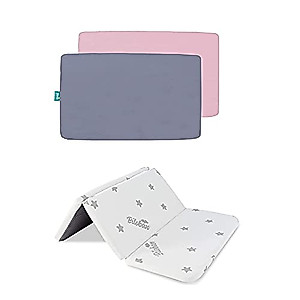 Pack and Play Sheets 2 Pack with Trifold Pack n Play Mattress Topper 38"x26“