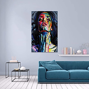 Pop Art Banksy Street Art Colorful Graffiti Print Picture Woman Graffiti Canvas Painting Wall Decor for Living Room Canvas Framed Wall Artwork Modern Home Decor Ready to Hang-28x44 Inch