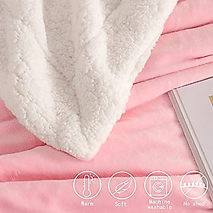 Stellhome Sherpa Fleece Throw Blanket, Fluffy Warm Super Soft Reversible Soild Plush Blanket for Bed, Sofa and Couch, 60 x 80 inches, Pink