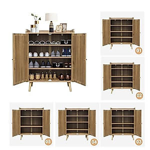 wirrytor Rattan Shoe Cabinet,16 Pairs Shoe Storage Cabinet with 2 Rattan Doors,4-Tier Modern Entryway Organizer Cabinet,Freestanding Shoe Rack Organizer Cabinet for Closet Hallway Living Room,Walnut