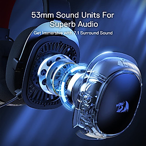 Redragon H510 PRO Zeus-X RGB Wireless Gaming Headset - 7.1 Surround Sound - 53MM Audio Drivers in Memory Foam Ear Pads w/Durable Fabric Cover- Multi Platforms Headphone - USB Powered for PC/PS4/NS