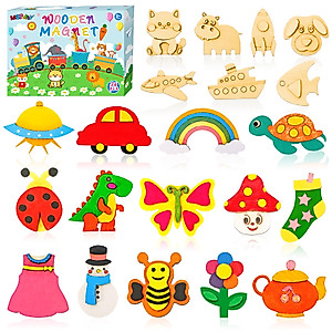 MGparty 36pcs DIY Wooden Magnets Painting Craft Kit, Wooden Art Craft Bulk Toys for Kids Age 3,4,5,6,7,8-12, Party Favors Decorate Your Own Painting Birthday Gifts for Boys Girls