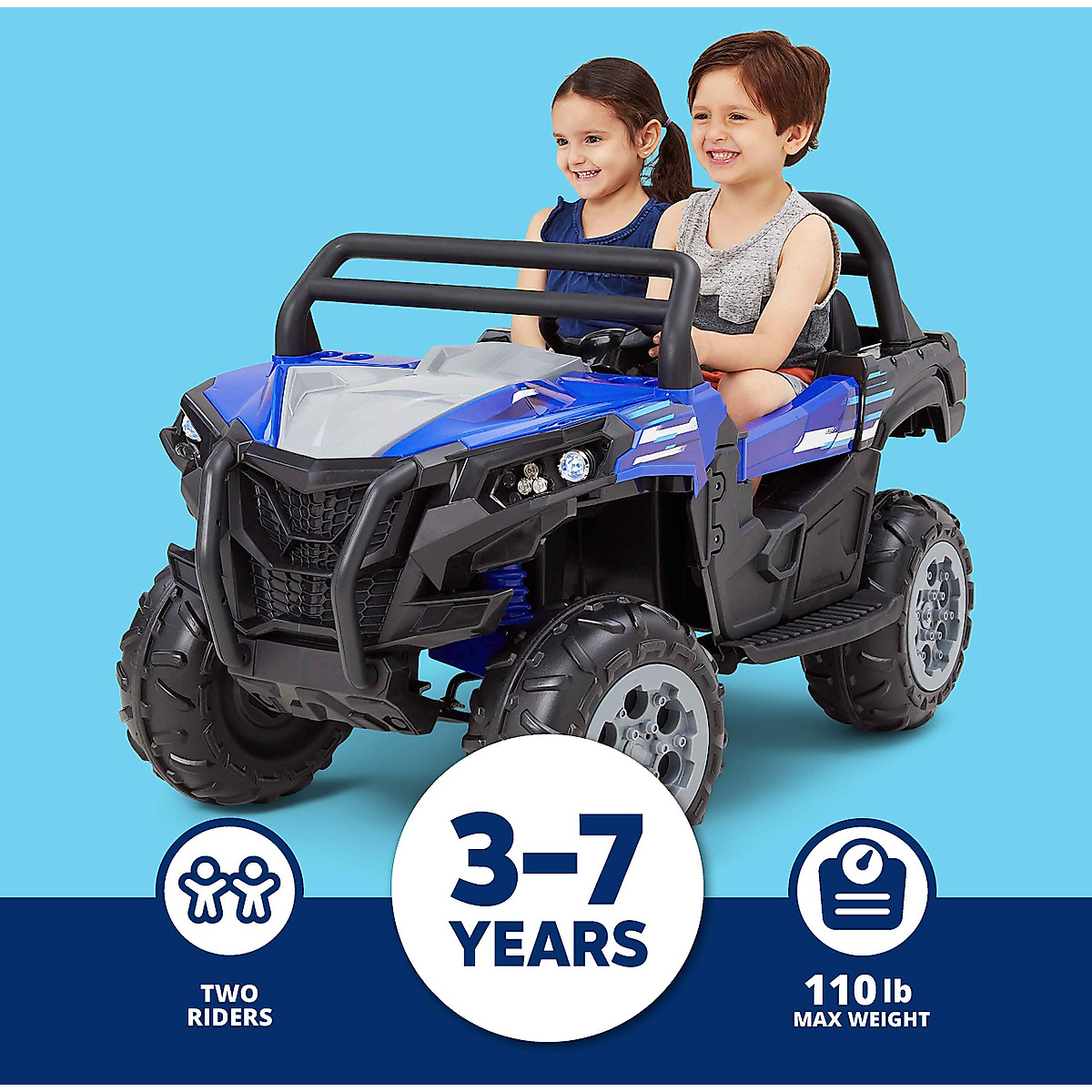 Kid Trax UTV Toddler/Kids Electric Ride On Toy, 12 Volt, 3-7 yrs Old, Max Weight 110 lbs, Single or Double Riders, Blue