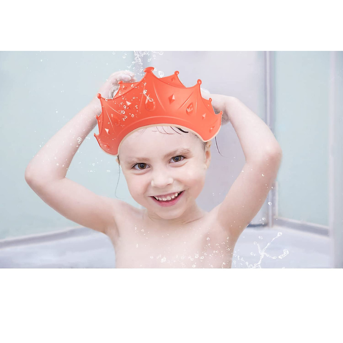 Duyymtsia Baby Shower Cap for Toddler, Silicone Toddler Shower Cap for Washing Hair Adjustable Bath Visor Kids Cute Crown Shower Hat (Pink)