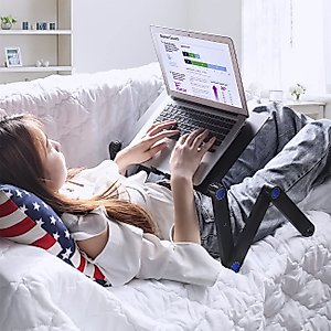 Laptop Table, Adjustable Laptop Bed Table, Laptop Computer Stand, Portable Laptop Workstation Notebook Stand Reading Holder with Large CPU Cooling Fan and Mouse Pad in Bed Couch Office Sofa