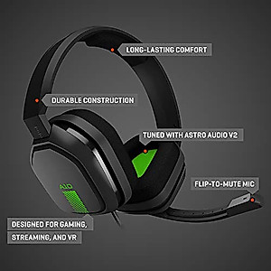 ASTRO Gaming A10 Wired Gaming Headset, Lightweight and Damage Resistant, ASTRO Audio, 3.5 mm Audio Jack, for Xbox Series X|S| One, PS5, PS4, Nintendo Switch, PC, Mac- Black/Green