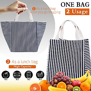 Daixers Lunch Bag Insulated Lunch Box for Women Men,Reusable Adult Lunch Tote Bags for Work or Travel (Striped Blue)