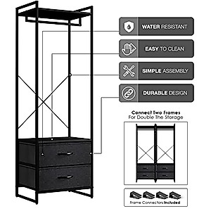 Sorbus Clothing Rack with Drawers - Clothes Stand Dresser - Wood Top, Steel Frame, & Fabric Drawers - Tall Closet Storage Organizer - Garment Rack for Hanging Shirts, Dresses, & Jackets