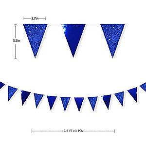30 Ft Navy Blue Party Decorations Royal Blue Metallic Glitter Paper Triangle Banner Flag Garland Pennant Bunting for Birthday Baby Shower Graduation Ahoy Achor Nautical Pirate Theme Party Supplies