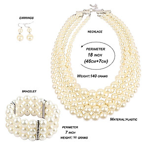 KOSMOS-LI Multi Layer Pearl Strand Necklace Bracelet And Earring Faux Ivory Pearl Jewelry Set