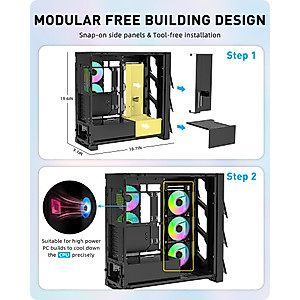 Segotep T3 Black Mid-Tower ATX Gaming PC Case, Support Top & Side 360mm Radiators, GPU Snap-On Opening & Closing Front Panel, Type-C Ready, Tool-Free Disassemble (Pre-Install One ARGB & PWM Fan)